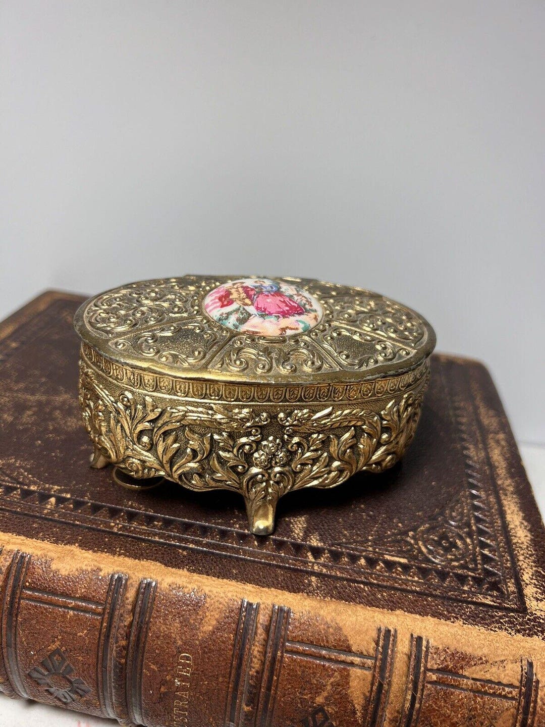VTG Metal Ornate With Cameo Enamel Painting Jewelry Casket Box ...