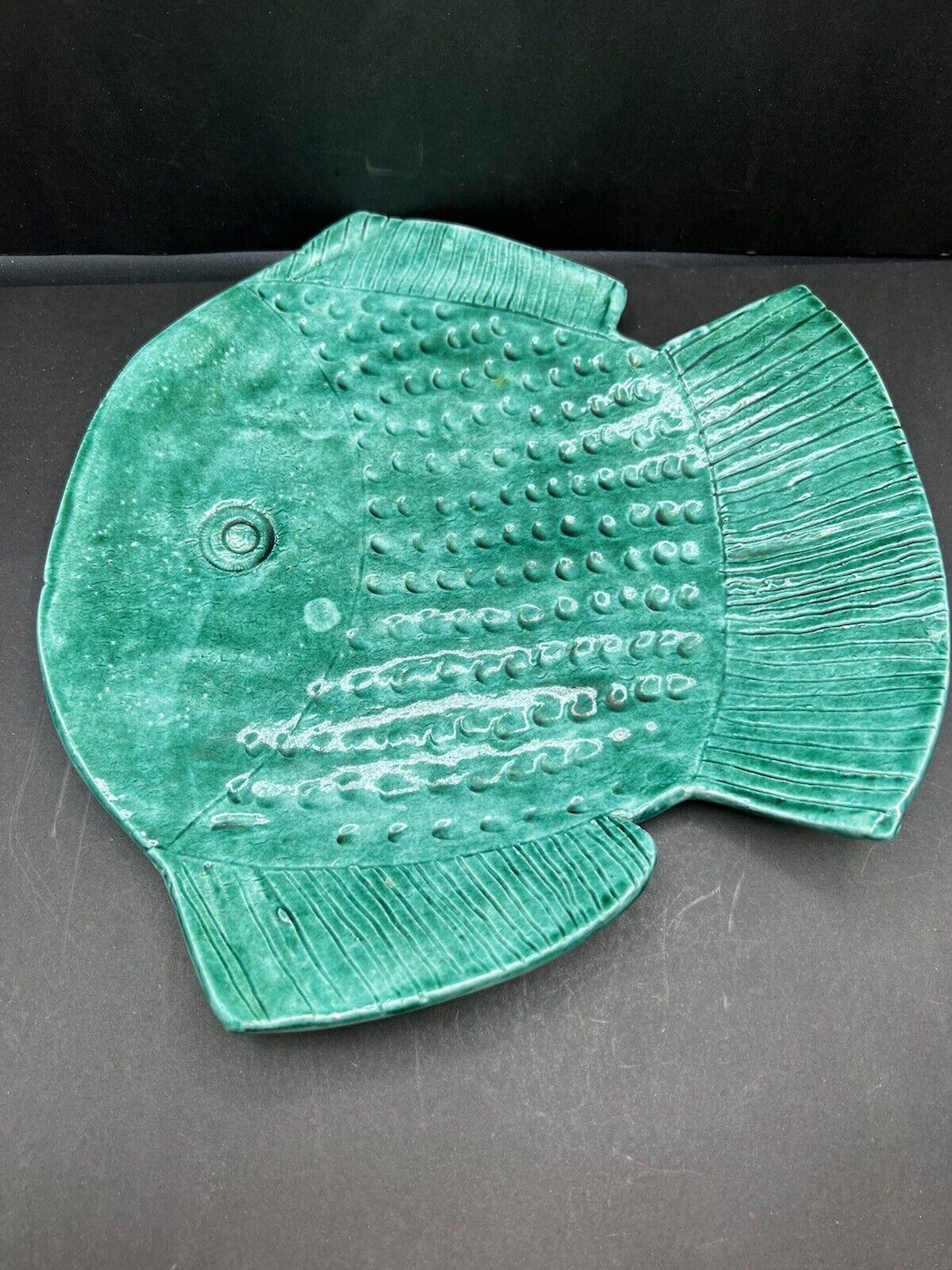 Vintage Ceramic Pottery Aqua Blue Fish Plate 1974 Signed - Etsy