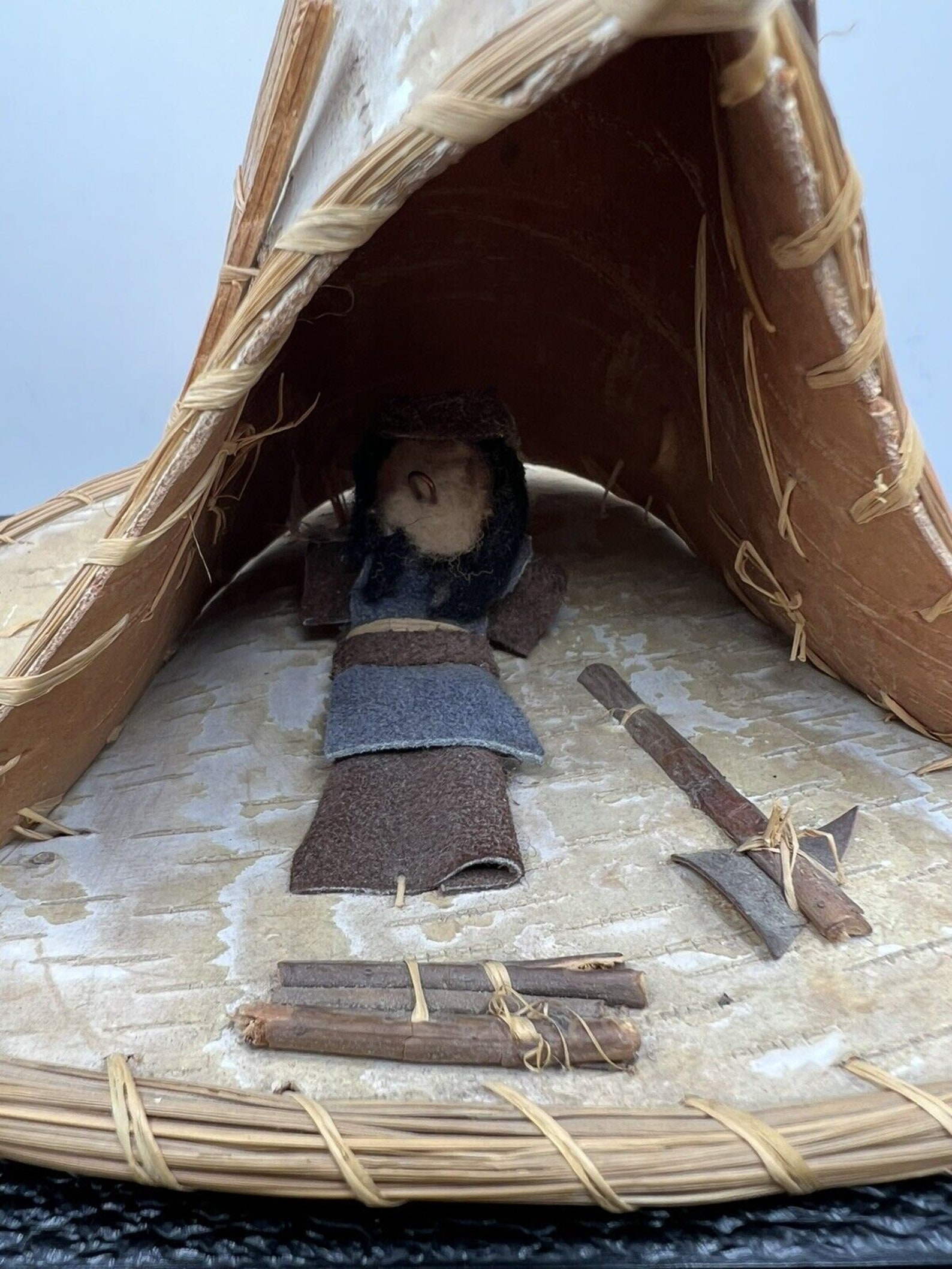 Native American Handmade Birch Bark Tipi Bear Figure Inside Vintage - Etsy