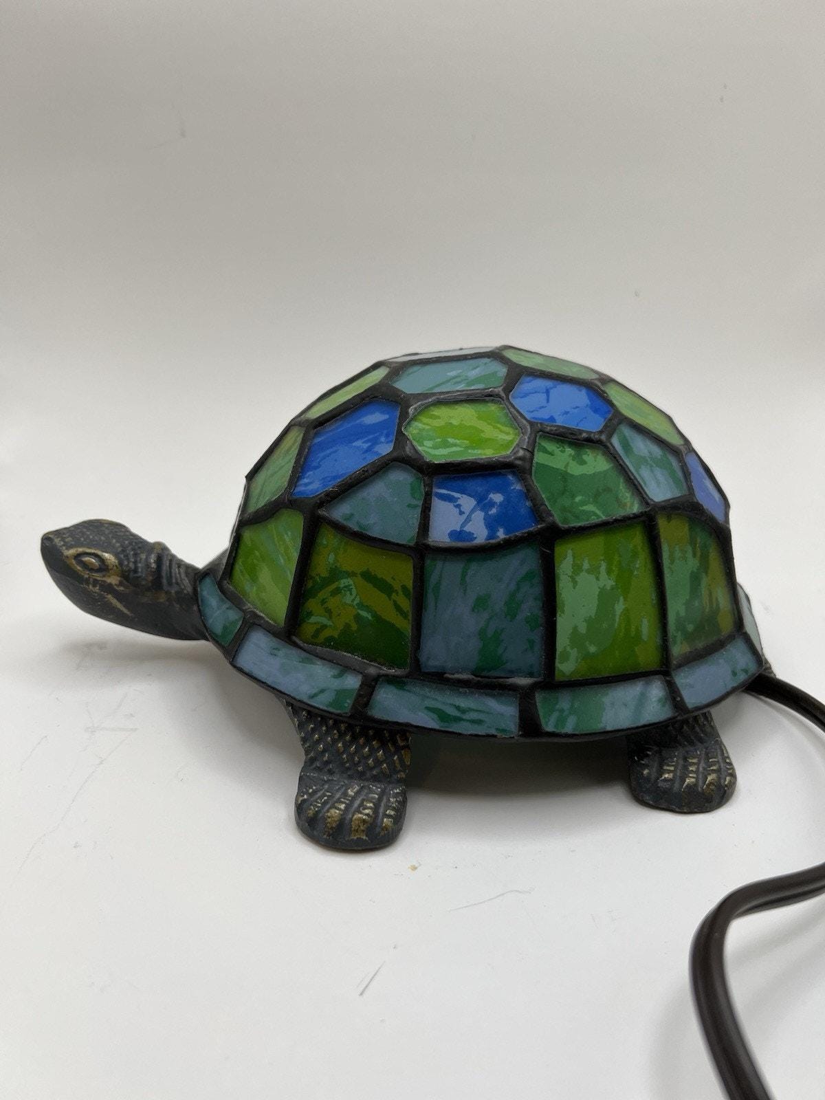 VTG Stained Glass Tiffany Style Turtle Accent Lamp Blue/green ...