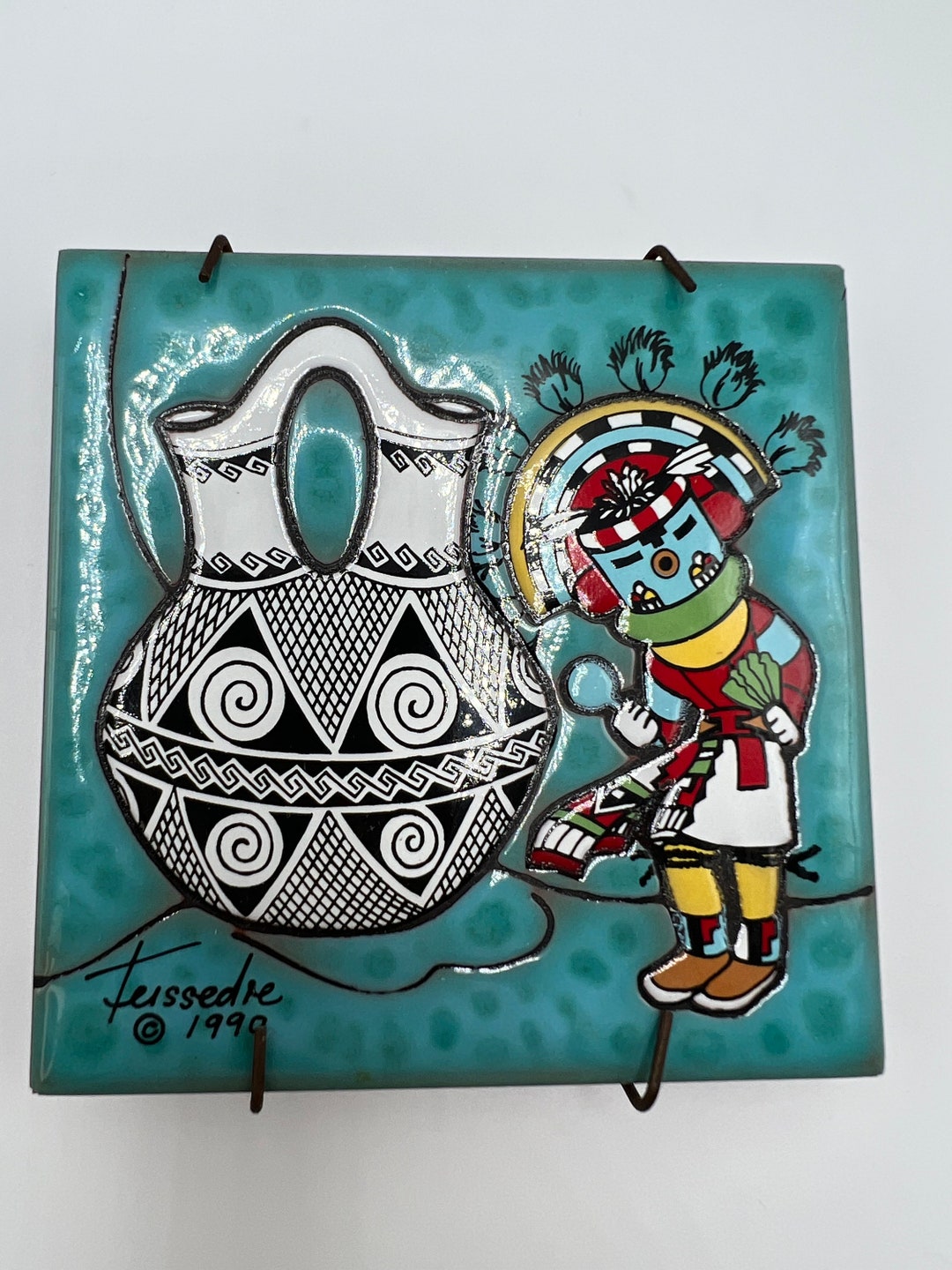 Vintage Teissedre Southwestern Native American Tile Trivet Hopi Dancer ...
