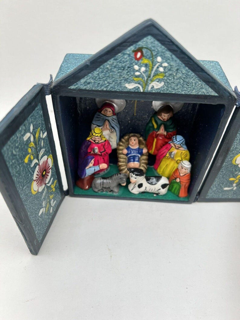 Folk Art Mini Nativity Christmas Shadow Box Hand Painted VTG Peru - Etsy