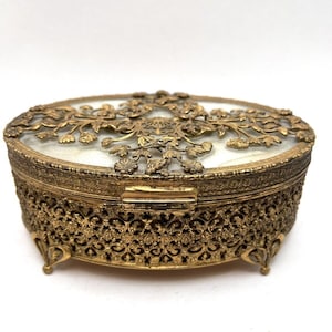 Antique Apollo Casket Jewelry Box Brass Ornate Floral Victorian 1920s ...