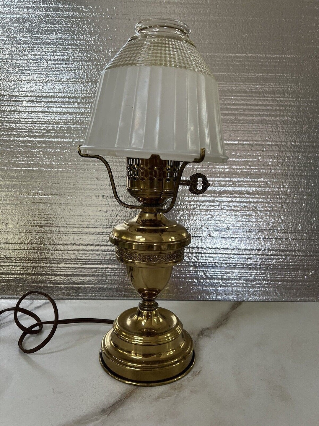 Antique Brass Table Electrified ABCO Oil Lamp With White Shade - Etsy