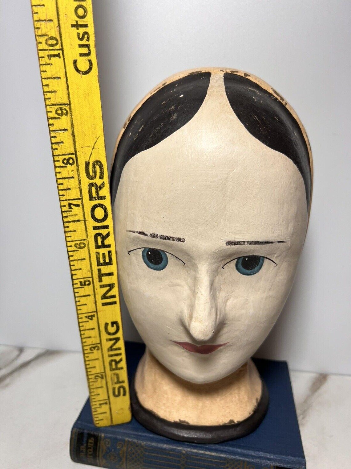 Antique French Painted Papier Mache Head Marotte or Milliners Head Doll ...