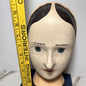 Antique French Painted Papier Mache Head Marotte or Milliners Head Doll ...