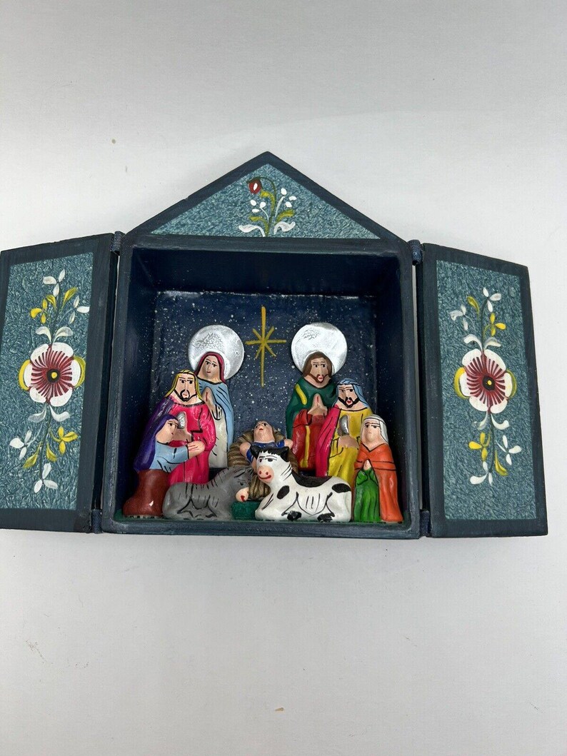 Folk Art Mini Nativity Christmas Shadow Box Hand Painted VTG Peru - Etsy