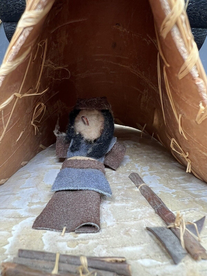 Native American Handmade Birch Bark Tipi Bear Figure Inside Vintage - Etsy