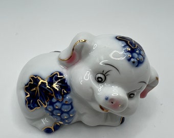 Vintage Blue and White Porcelain Pig Figurine Kitsch - Etsy