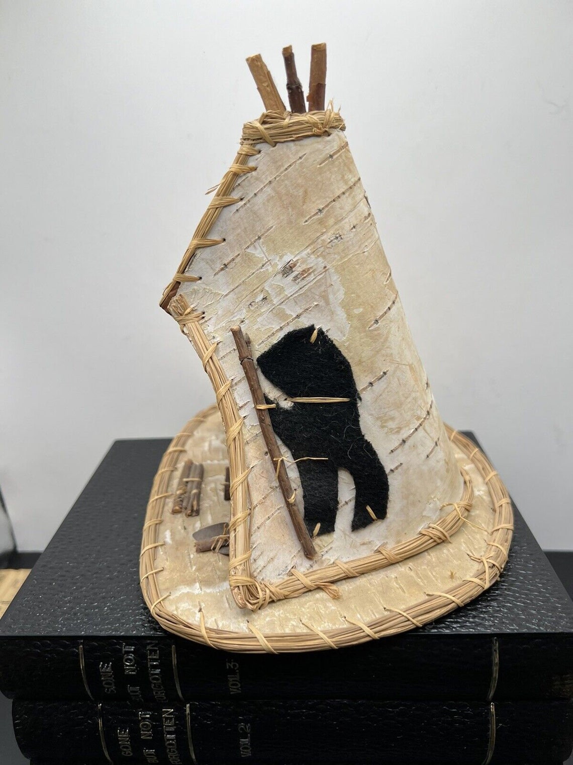 Native American Handmade Birch Bark Tipi Bear Figure Inside Vintage - Etsy