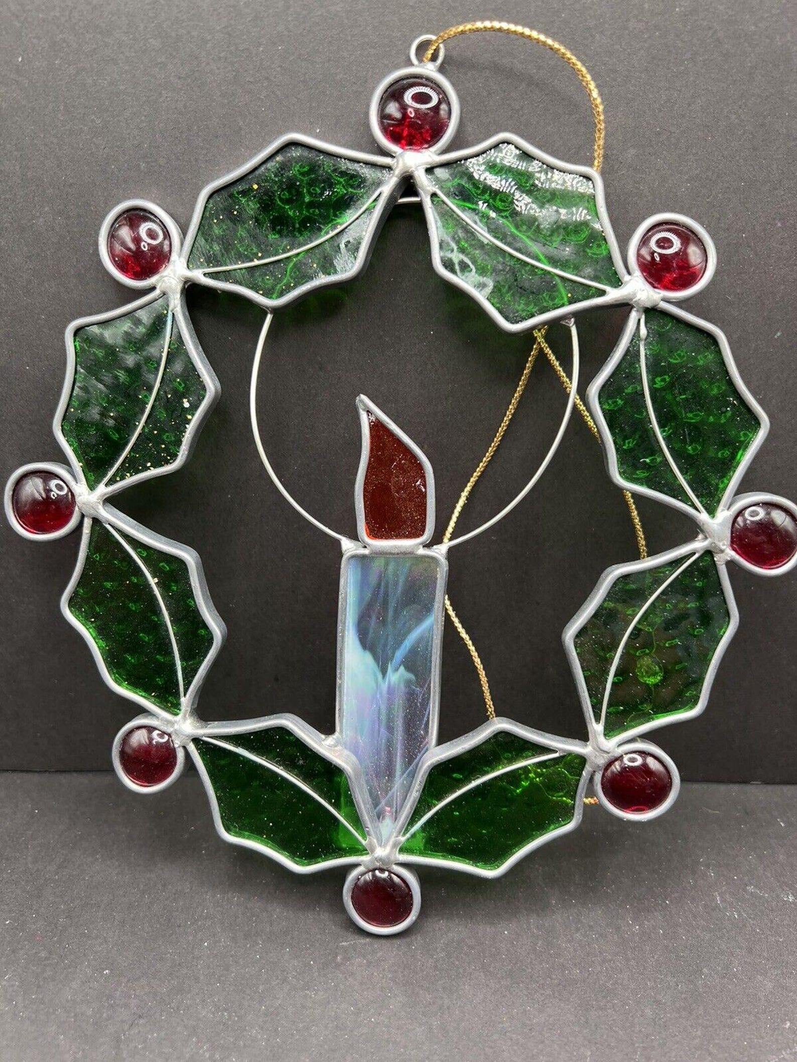 Stained Glass Christmas Wreath Suncatcher Vintage - Etsy