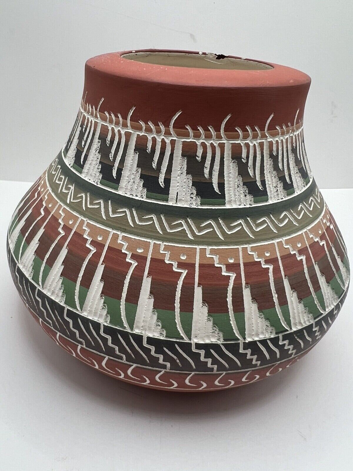 Navajo Native American Etched Red Clay Pottery Bowl Signed C. Billy ...