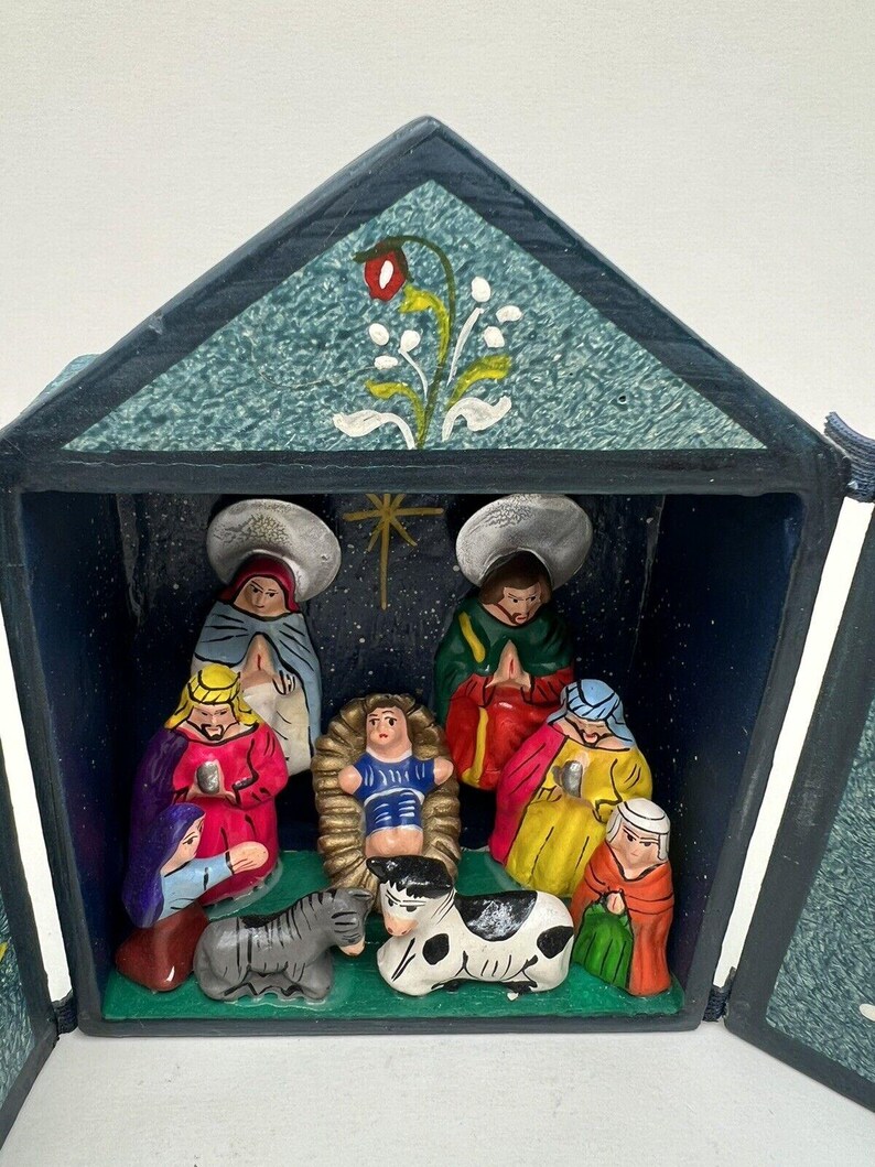 Folk Art Mini Nativity Christmas Shadow Box Hand Painted VTG Peru - Etsy