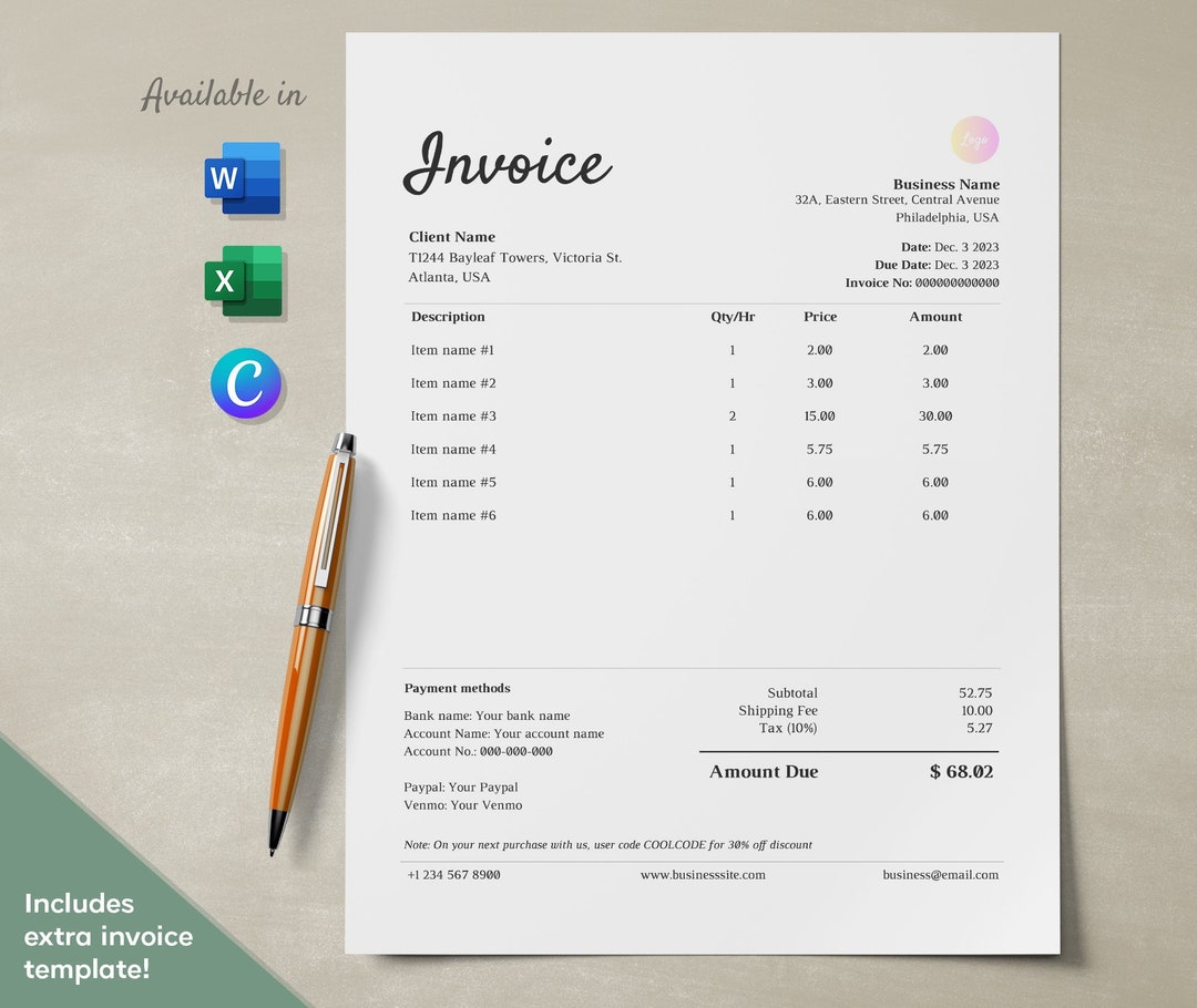Invoice Template - Clean, Minimalist, Simple Business Template ...