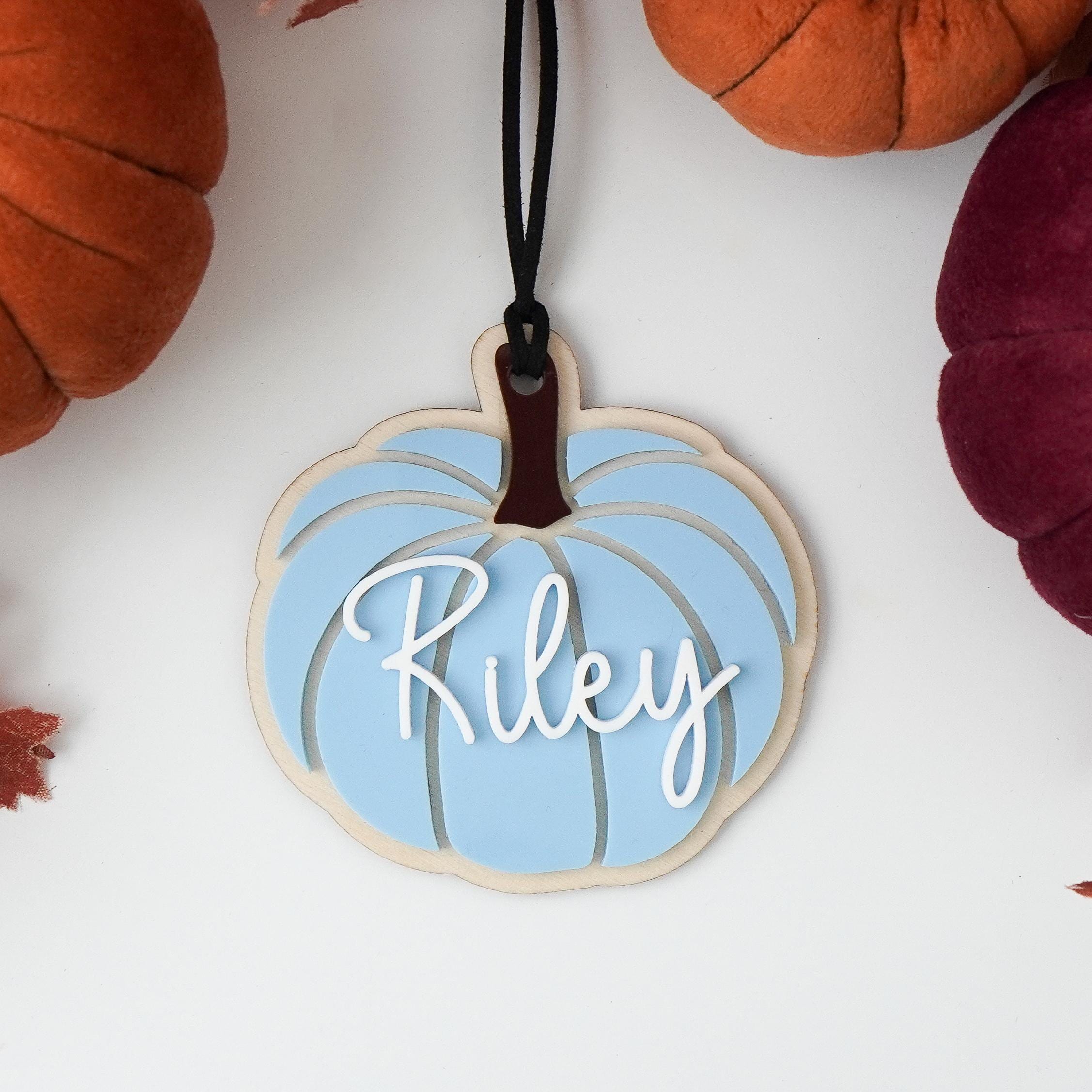 Personalised Pumpkin Name Tag Autumn Halloween Decorations Wooden ...