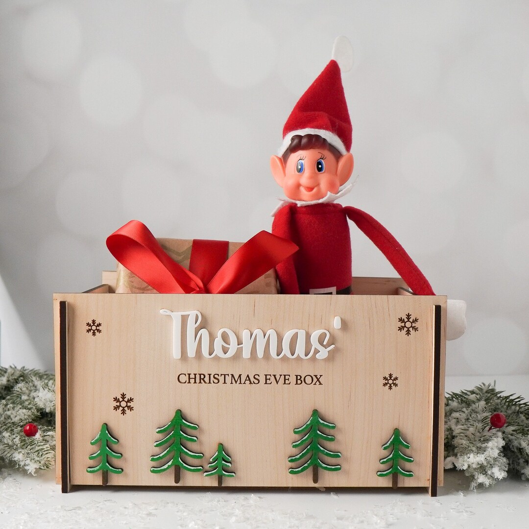 Personalised Kids Christmas Eve Box Crate Wooden Reusable Flatpack ...