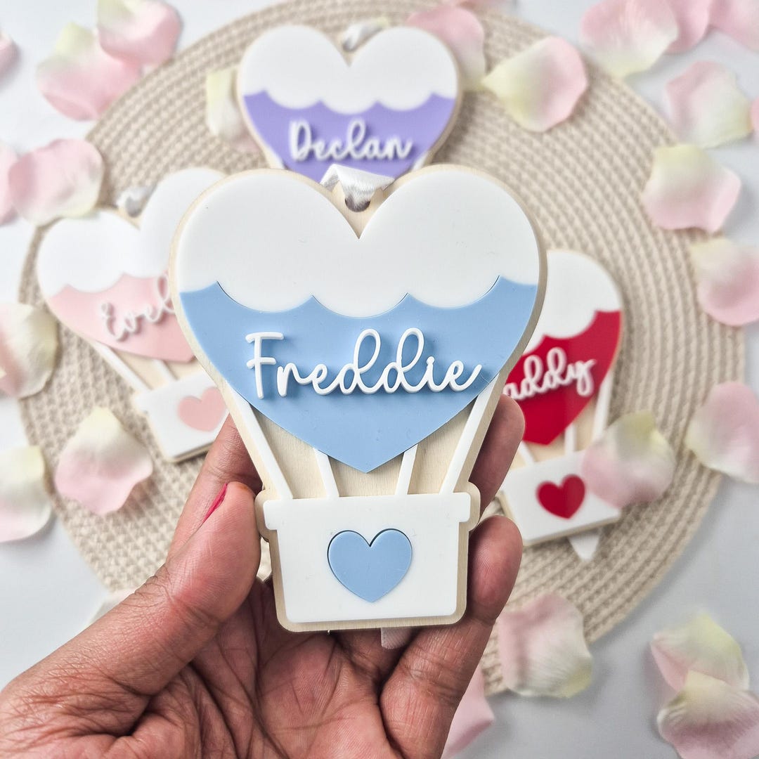 Personalised Kids Valentines Day Hot Air Balloon Name Tag Love Day ...