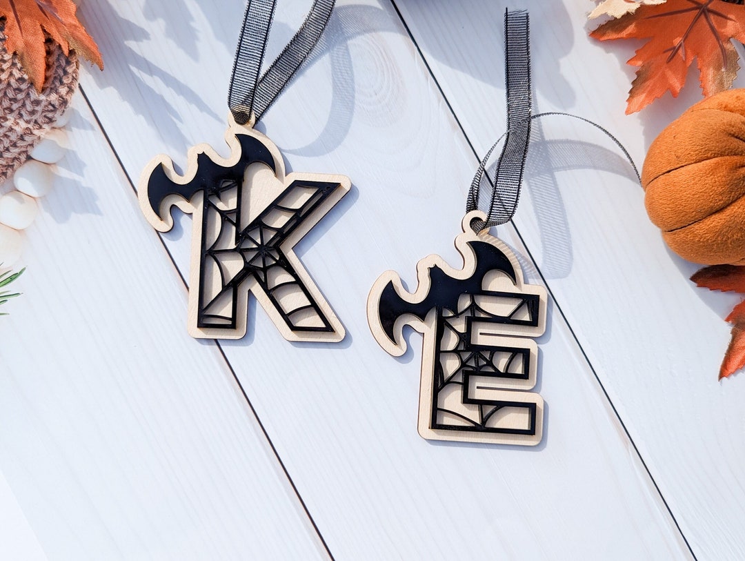 Personalised Bat Initial Tag Autumn Halloween Decorations Wooden ...