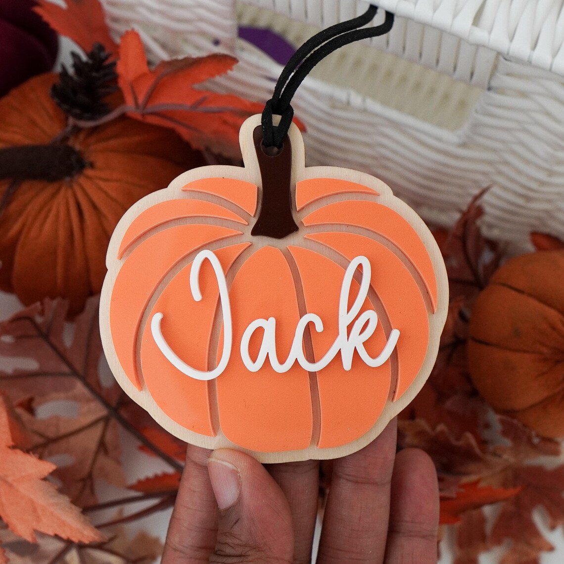 Personalised Pumpkin Name Tag Autumn Halloween Decorations Wooden ...