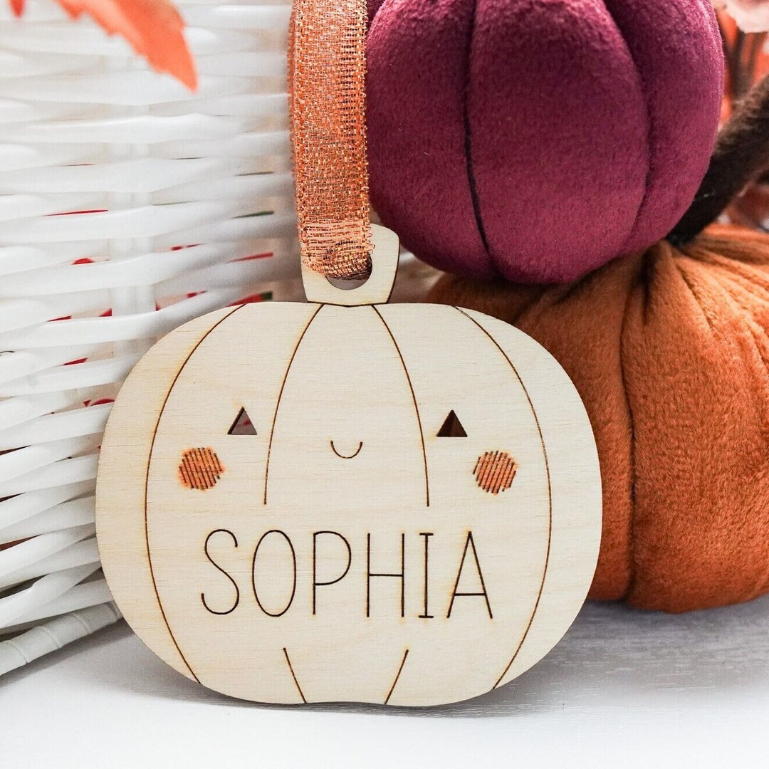 Personalised Pumpkin Name Tag Autumn Halloween Decorations Wooden ...