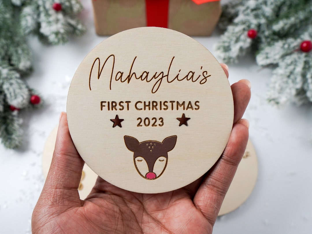 Personalised My First Christmas Baby Name Sign Baby Deer Gingerbread ...