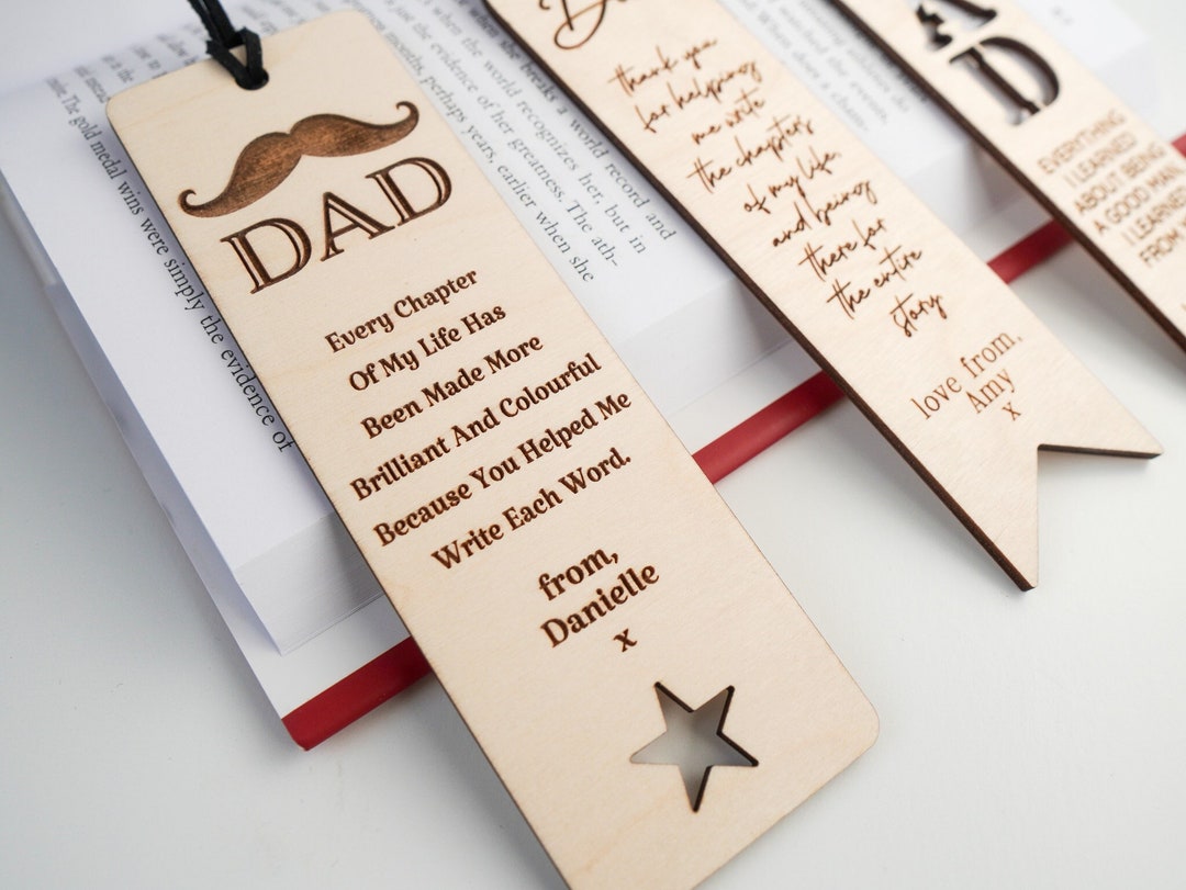 Personalised Bookmark Fathers Day Gift for Dad From Son Daughter Wood ...