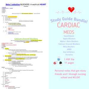 Cardiac Medications BUNDLE Notes - Nclex/nursing Student Study Guide ...