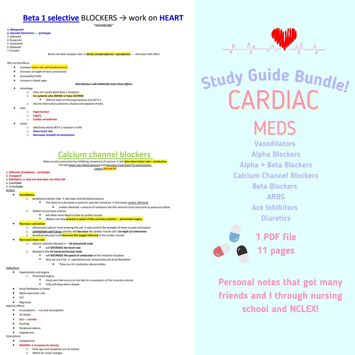 Cardiac Medications BUNDLE Notes Nclex/nursing Student Study Guide - Etsy