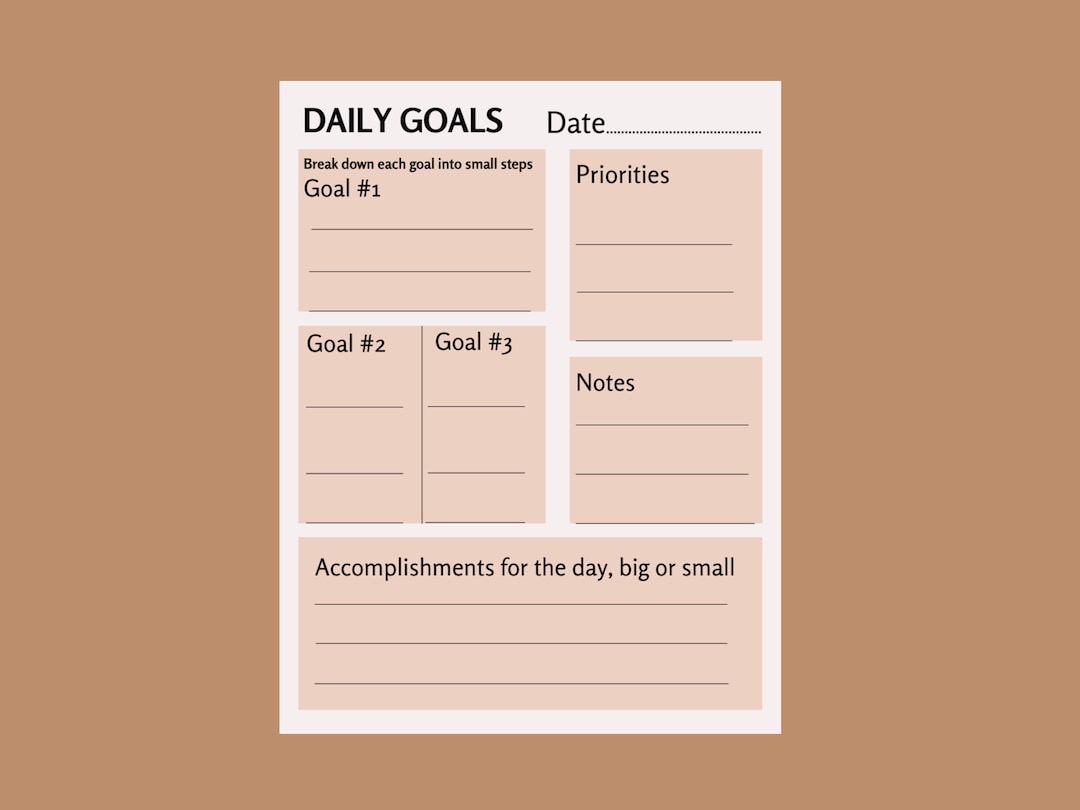 Daily Goal Checklist, Printable Daily Planner Sheet, - Etsy
