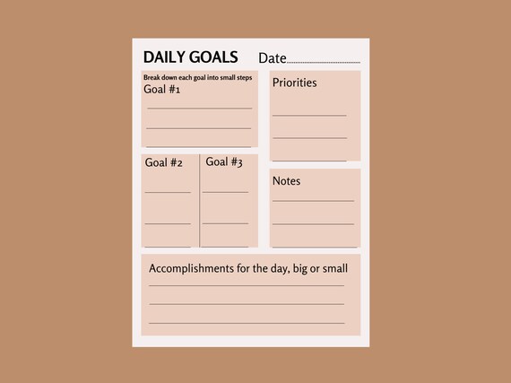 Daily Goal Checklist Printable Daily Planner Sheet - Etsy