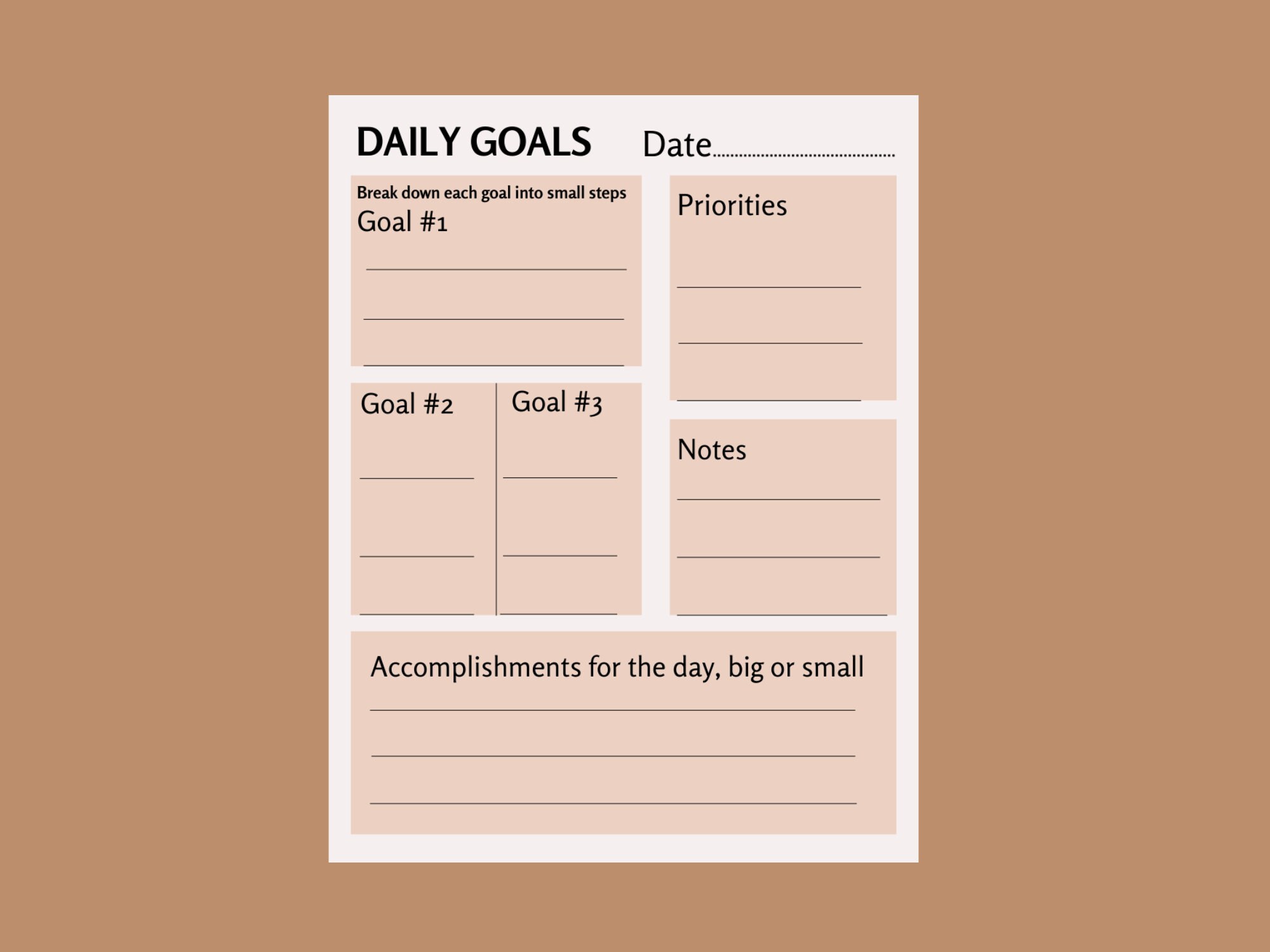 Daily Goal Checklist Printable Daily Planner Sheet - Etsy