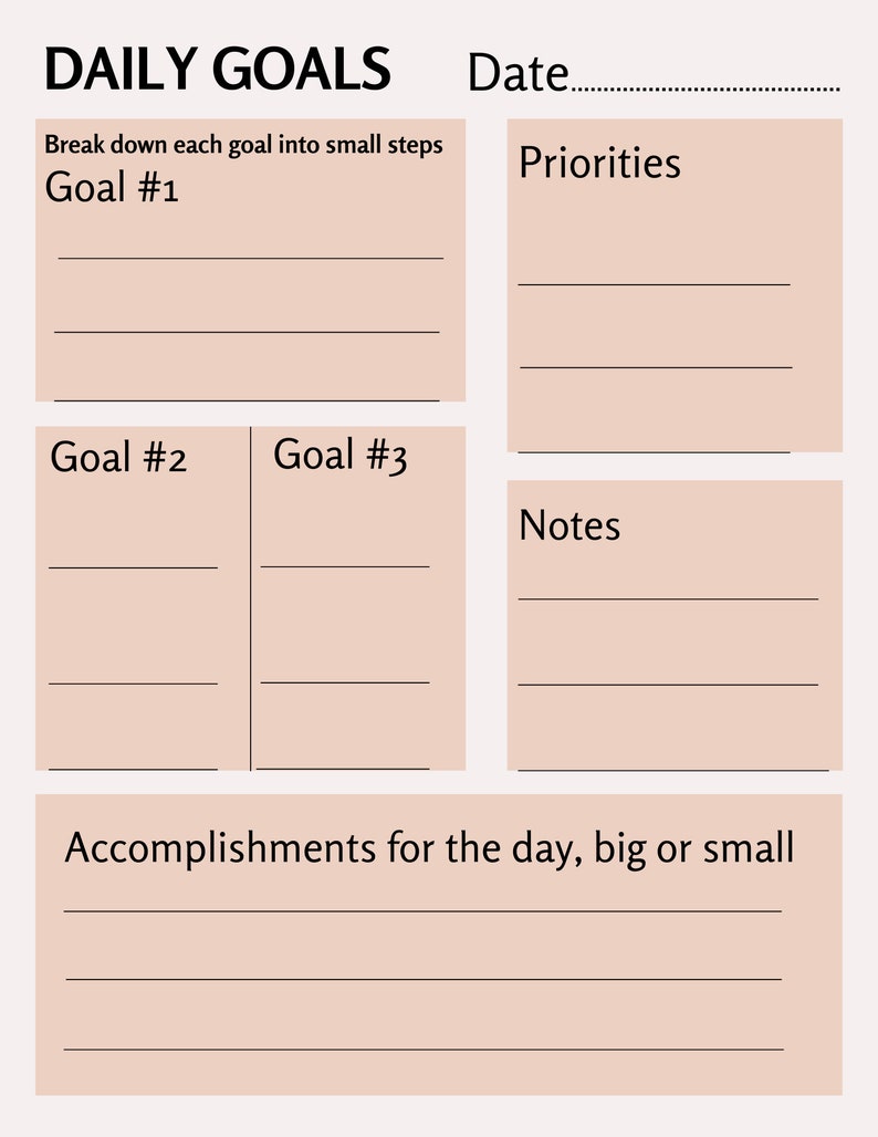 Daily Goal Checklist Printable Daily Planner Sheet - Etsy