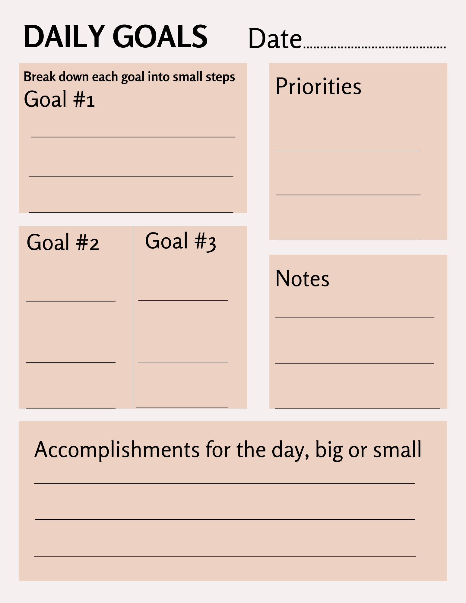 Daily Goal Checklist, Printable Daily Planner Sheet, - Etsy
