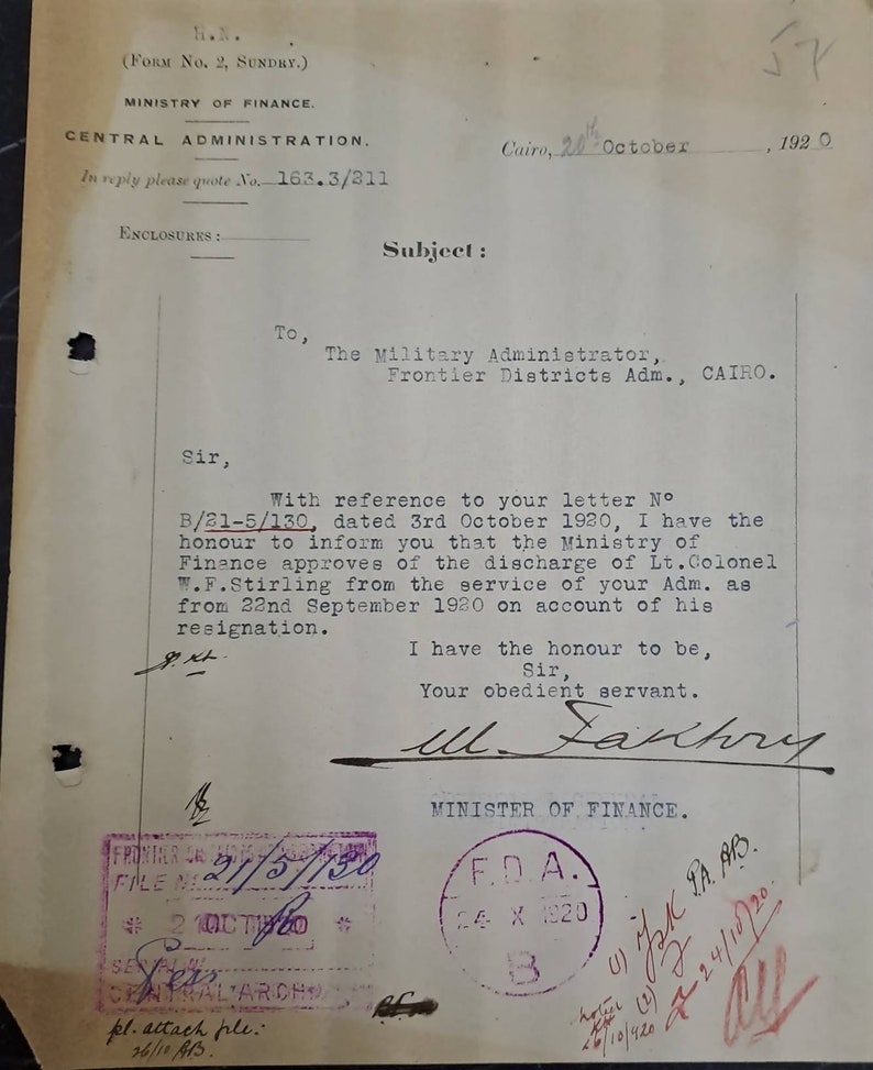 1920 Discharge of Lt.colonel W.F. Stirling Letter - Etsy