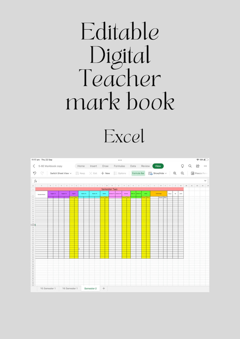 Editable Excel Teacher Mark Book, Primary and Secondary, School Teacher ...