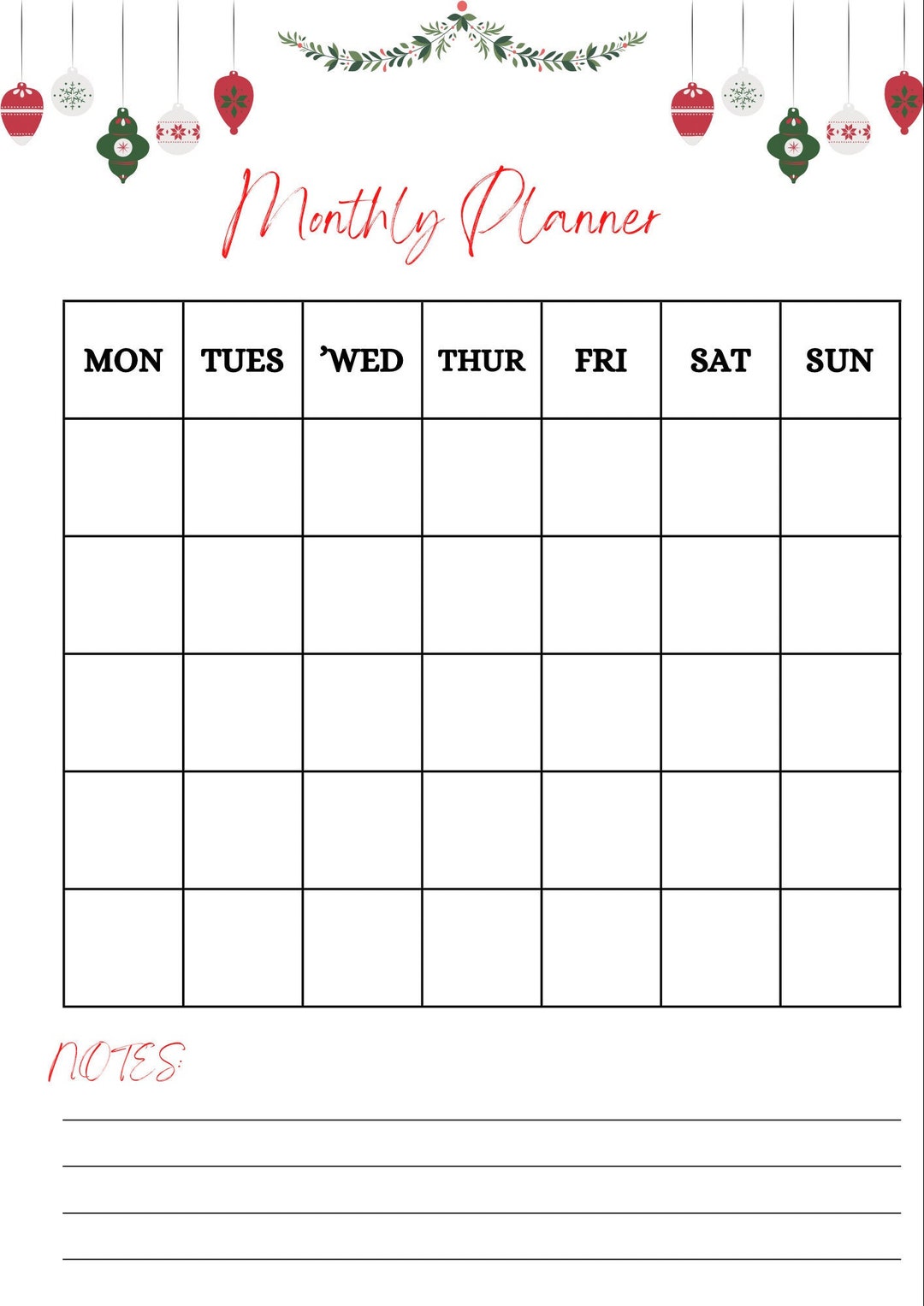 Monthly Planner December 2022 A4 Printable - Etsy