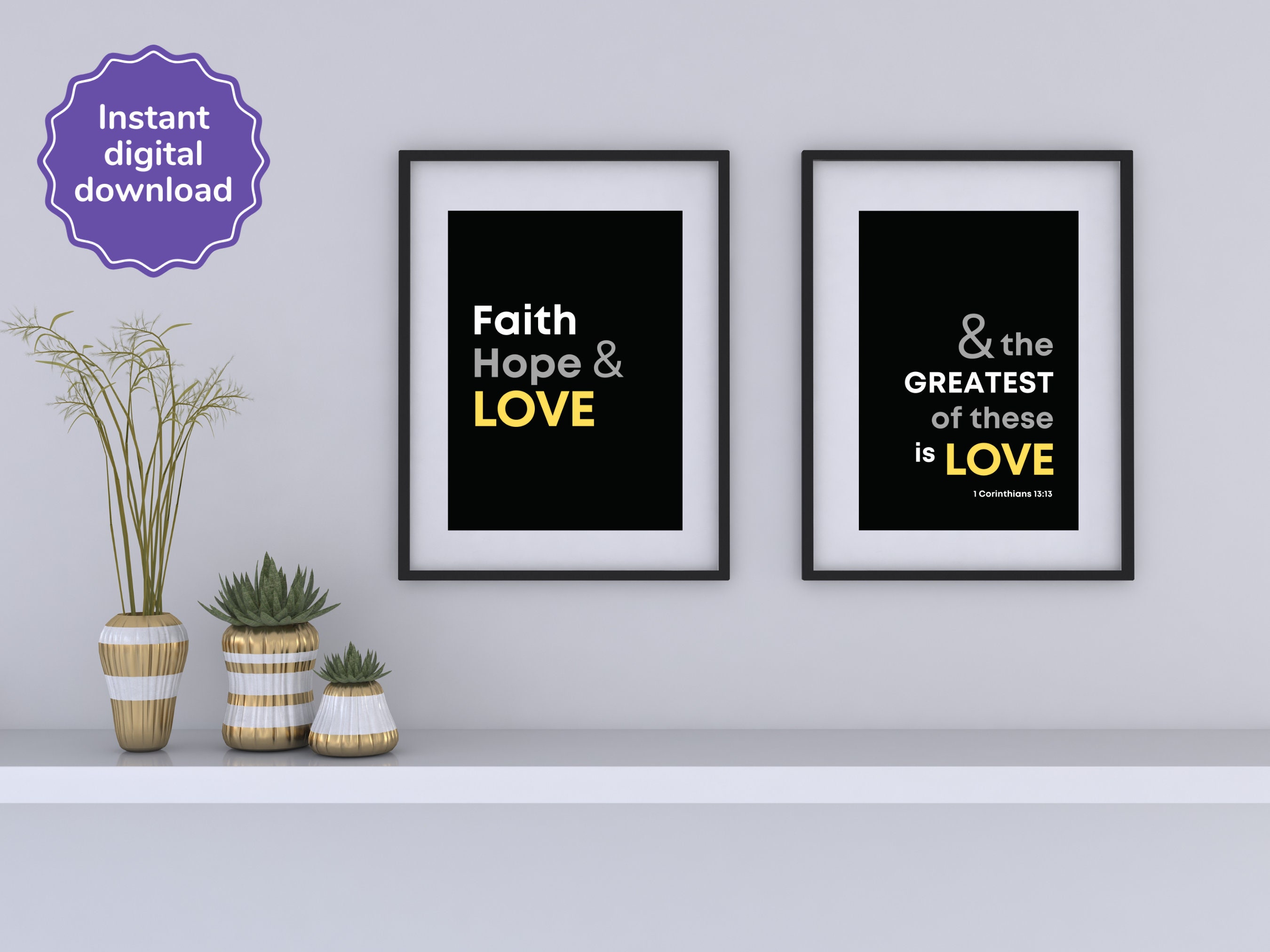 Faith Hope Love Bible Verse Poster Set, Bold Typography (digital ...