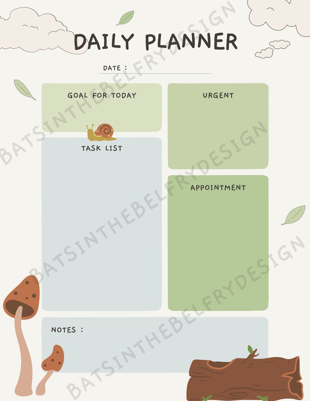 Cottagecore Mushroom Forest Daily Planner Digital Download - Etsy