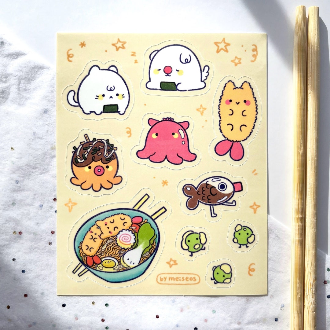 Cute Japanese Food Sticker Sheet Ramen Onigiri Takoyaki - Etsy