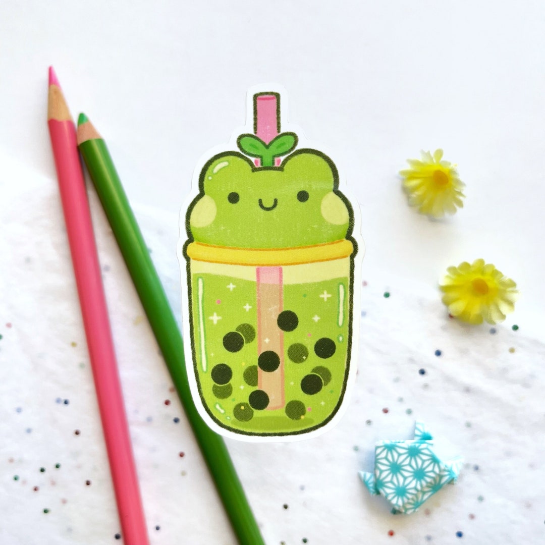 Frog Boba Matcha Bubble Tea Vinyl Sticker - Etsy