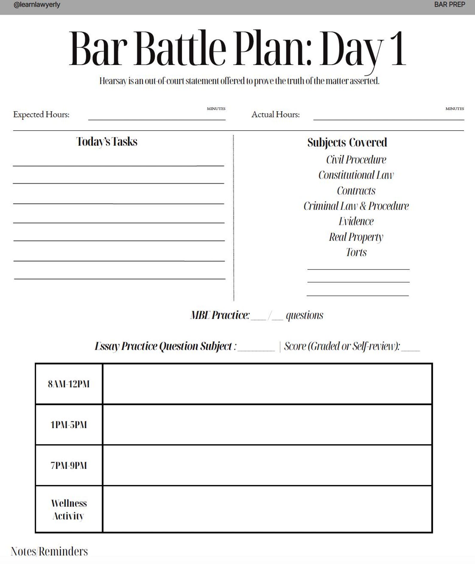 Printable Bar Exam Study Planner | 60-day Bar Prep Schedule + Daily ...