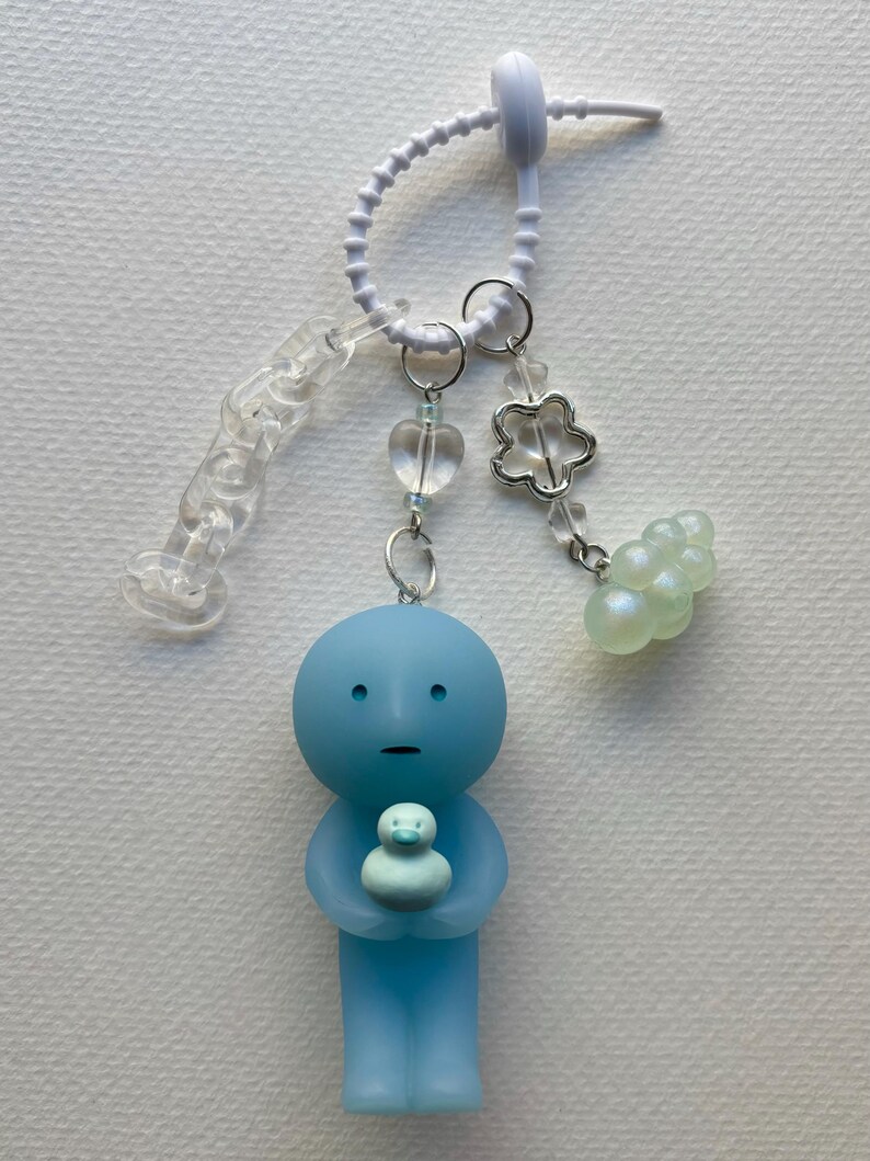 Blue Smiski Keychain, Smiski Bag Charm, Bag Charm With Zip Tie, Blue ...