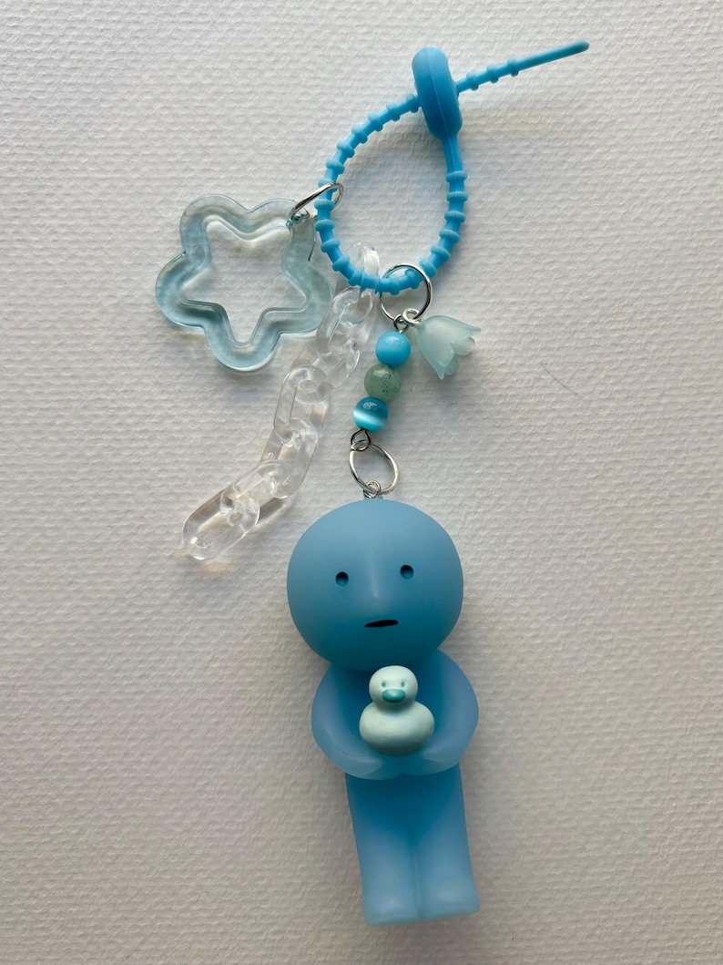 Blue Smiski Keychain, Smiski Bag Charm, Bag Charm With Zip Tie, Blue ...