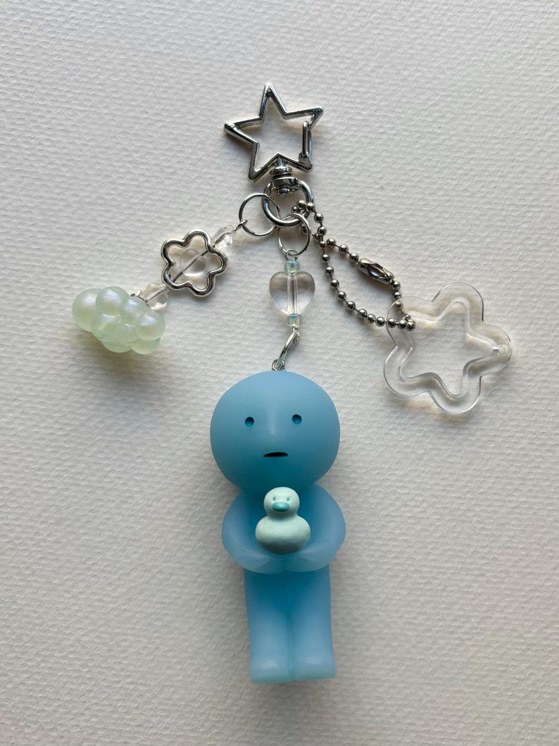 Blue Smiski Keychain, Smiski Bag Charm, Bag Charm With Carabiner, Blue ...
