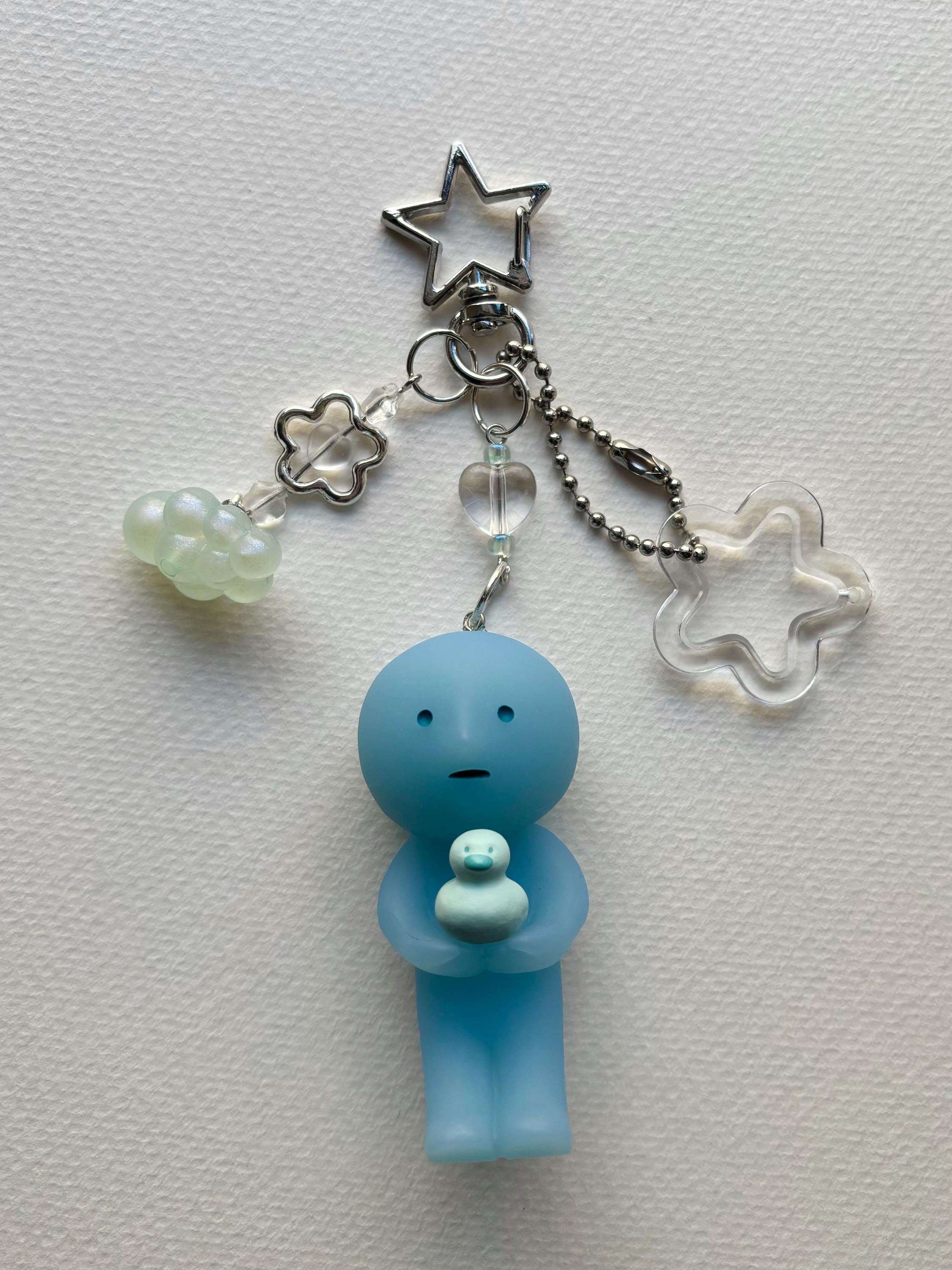 Blue Smiski Keychain, Smiski Bag Charm, Bag Charm With Carabiner, Blue ...