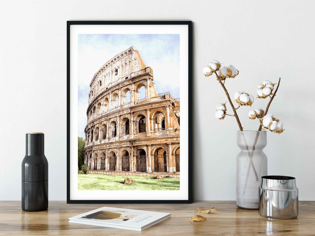 Colosseum Art Print, Rome Italy Watercolor Painting, Europe Travel Wall ...