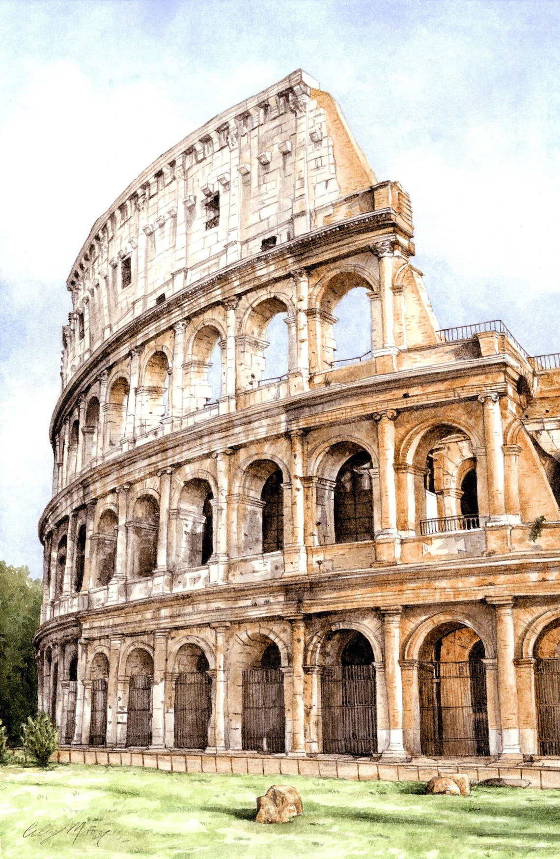 Colosseum Art Print, Rome Italy Watercolor Painting, Europe Travel Wall ...