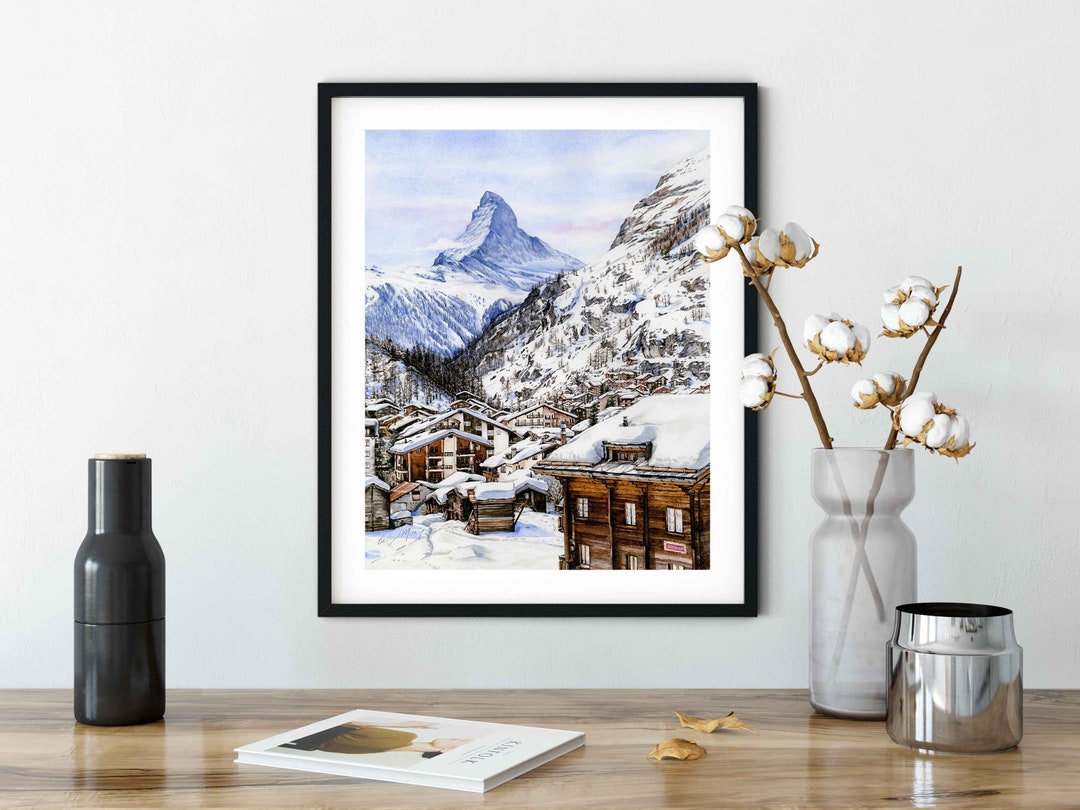Matterhorn Mountain Art Print, Zermatt, Switzerland Painting, Europe ...