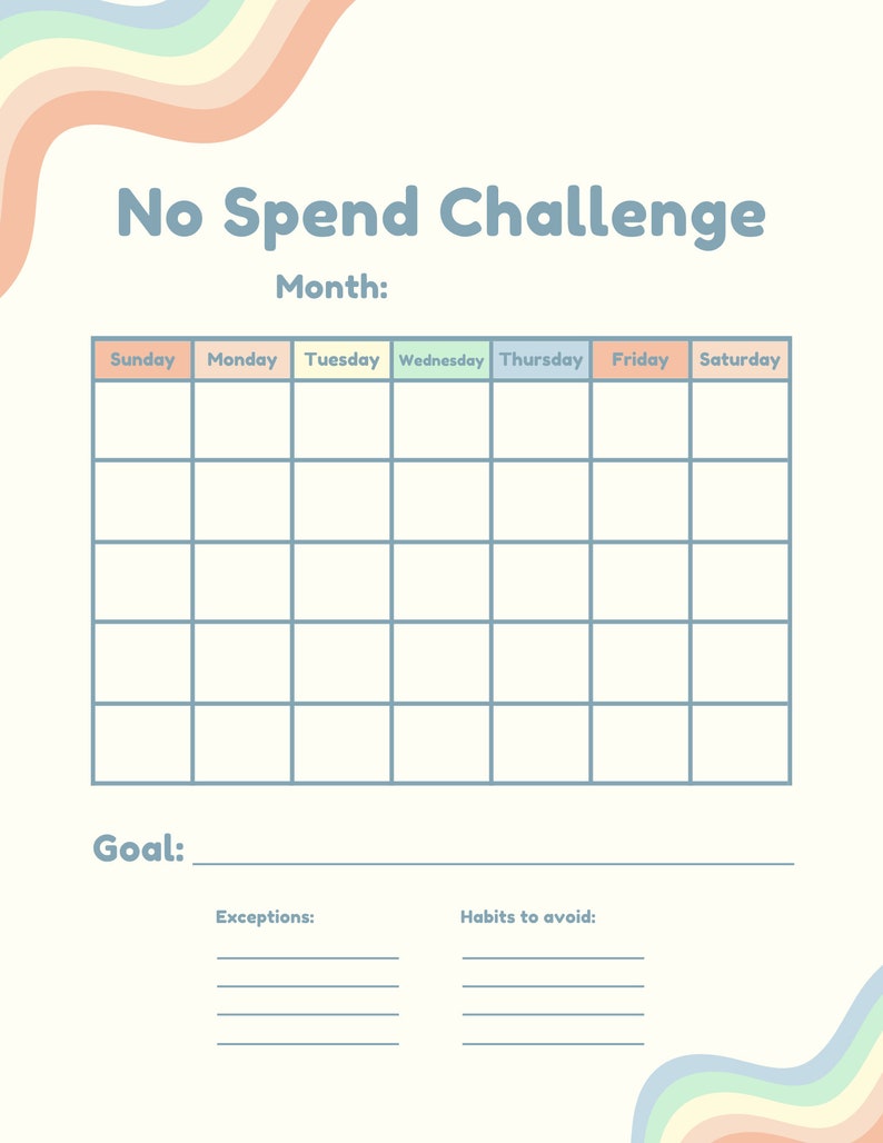 No Spend Challenge | Spending Tracker | Instant Download | Printable ...