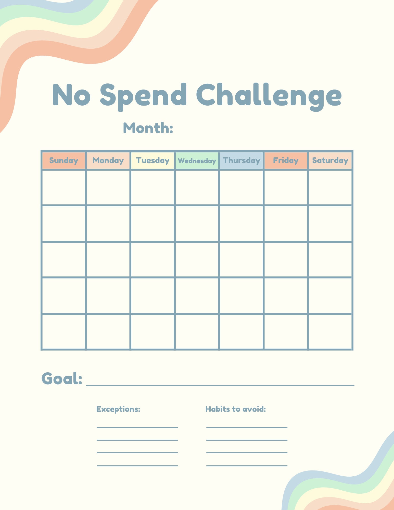 No Spend Challenge | Spending Tracker | Instant Download | Printable ...